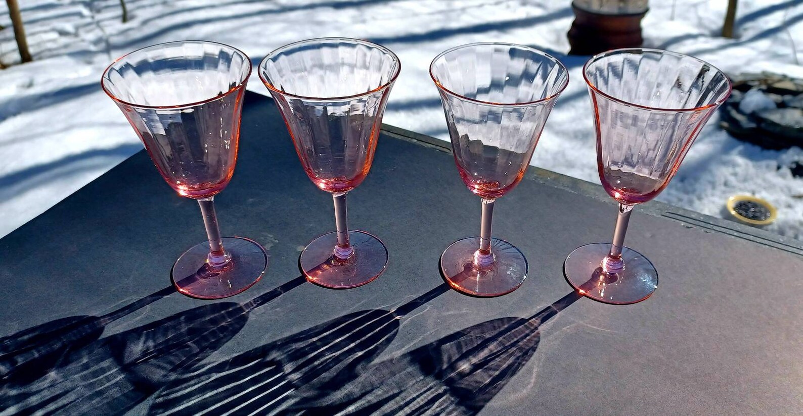 Pink Depression Wine Glasses Ribbed Sides Set of 4 Beautiful - Etsy