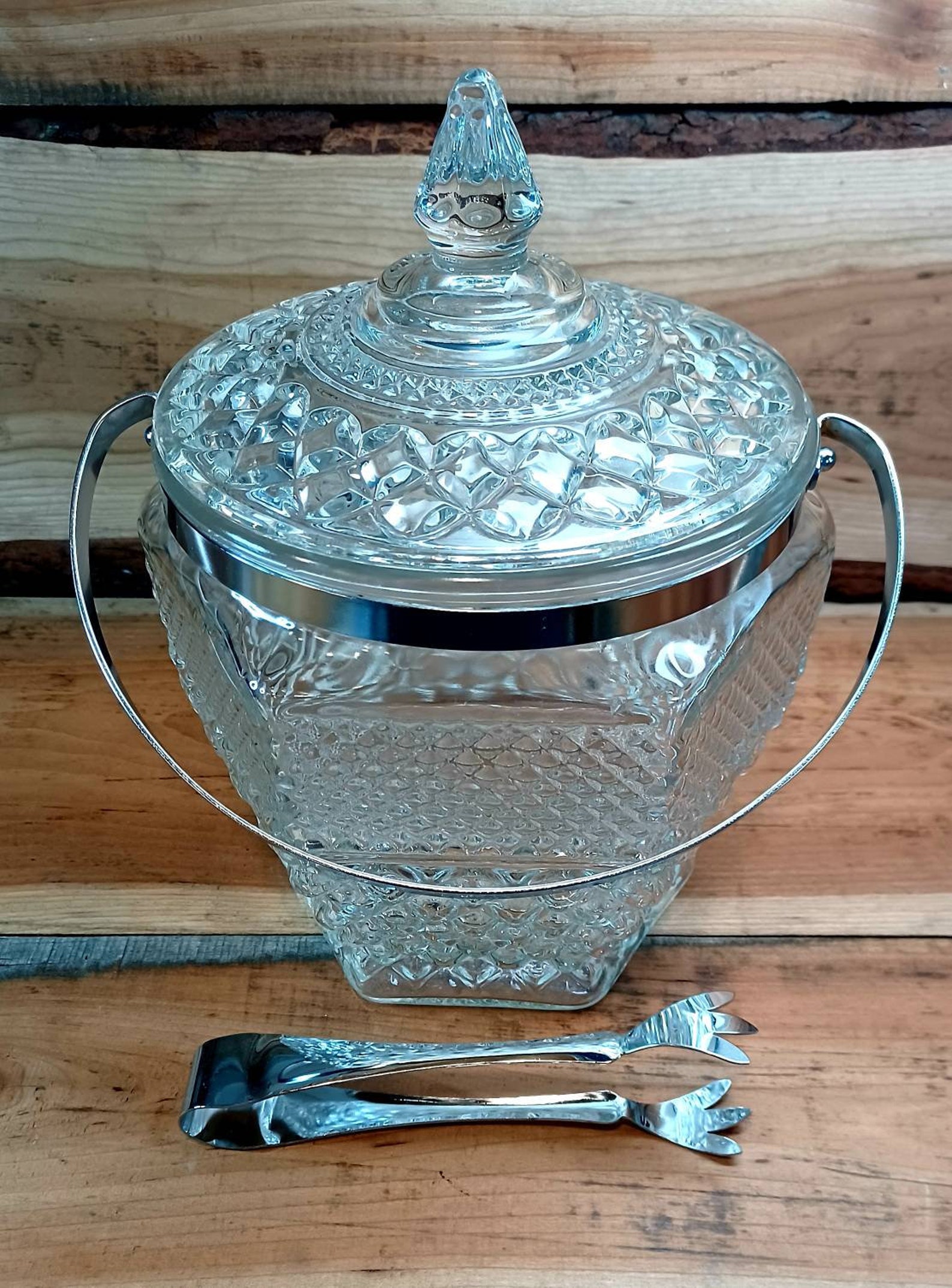 Wexford Ice Bucket Anchor Hocking Clear Ice Bucket With Ice Tongs - Etsy