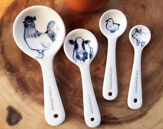 Ceramic Farm Animal Measuring Spoons - Etsy