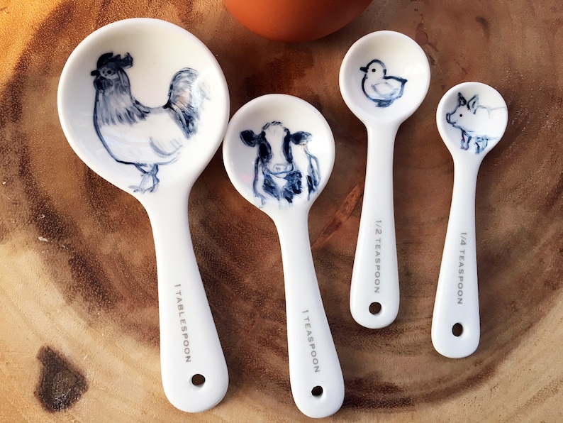 Ceramic Farm Animal Measuring Spoons - Etsy