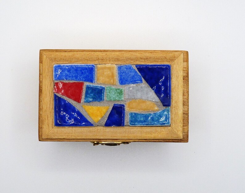 Glazed Ceramic Tile Mosaic Keepsake Box 3 1/2 X 2 1/4 X 2 1/8 Latch and ...