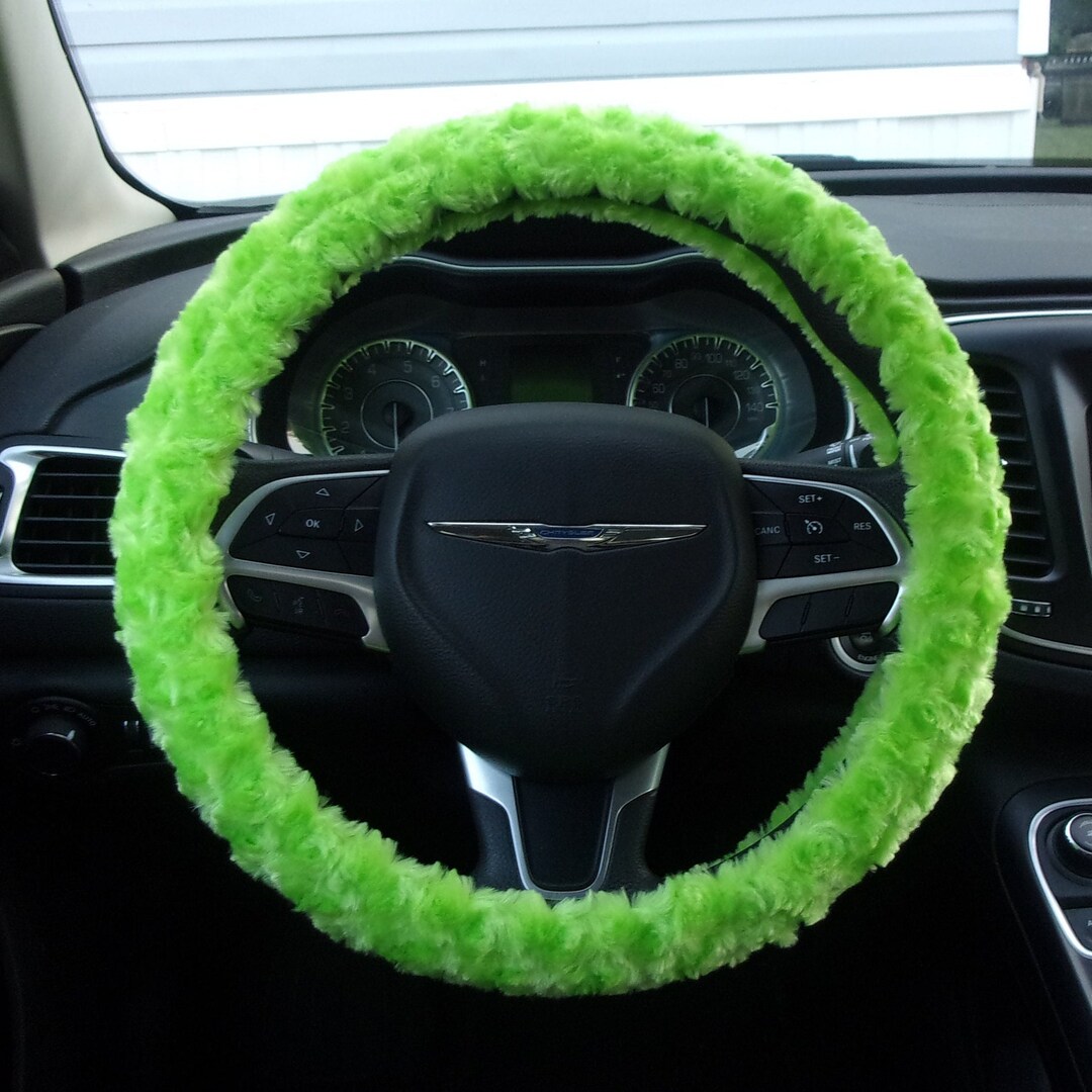Made in USA Minky Bright Lime Green Rosebud Swirls Steering Wheel Cover ...