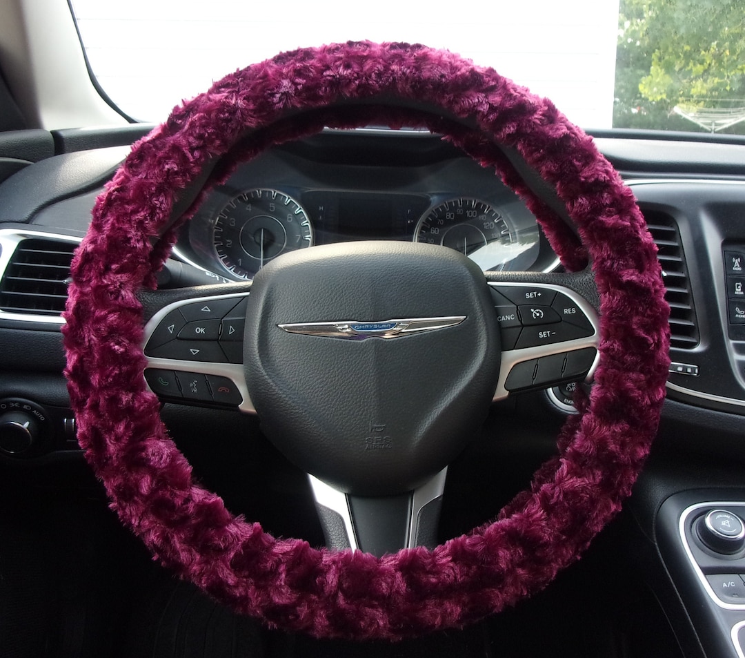 Made in USA Minky Fuzzy Soft Burgundy Maroon Rosebud Swirls Steering ...