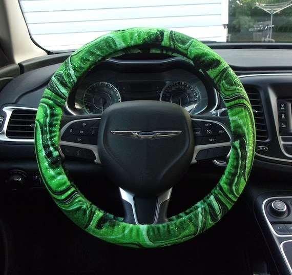 Made in USA Fuzzy Minky Marble Tie Dye Greens and Black With Metallic Glitter Sparkle Steering Wheel Cover Etsy