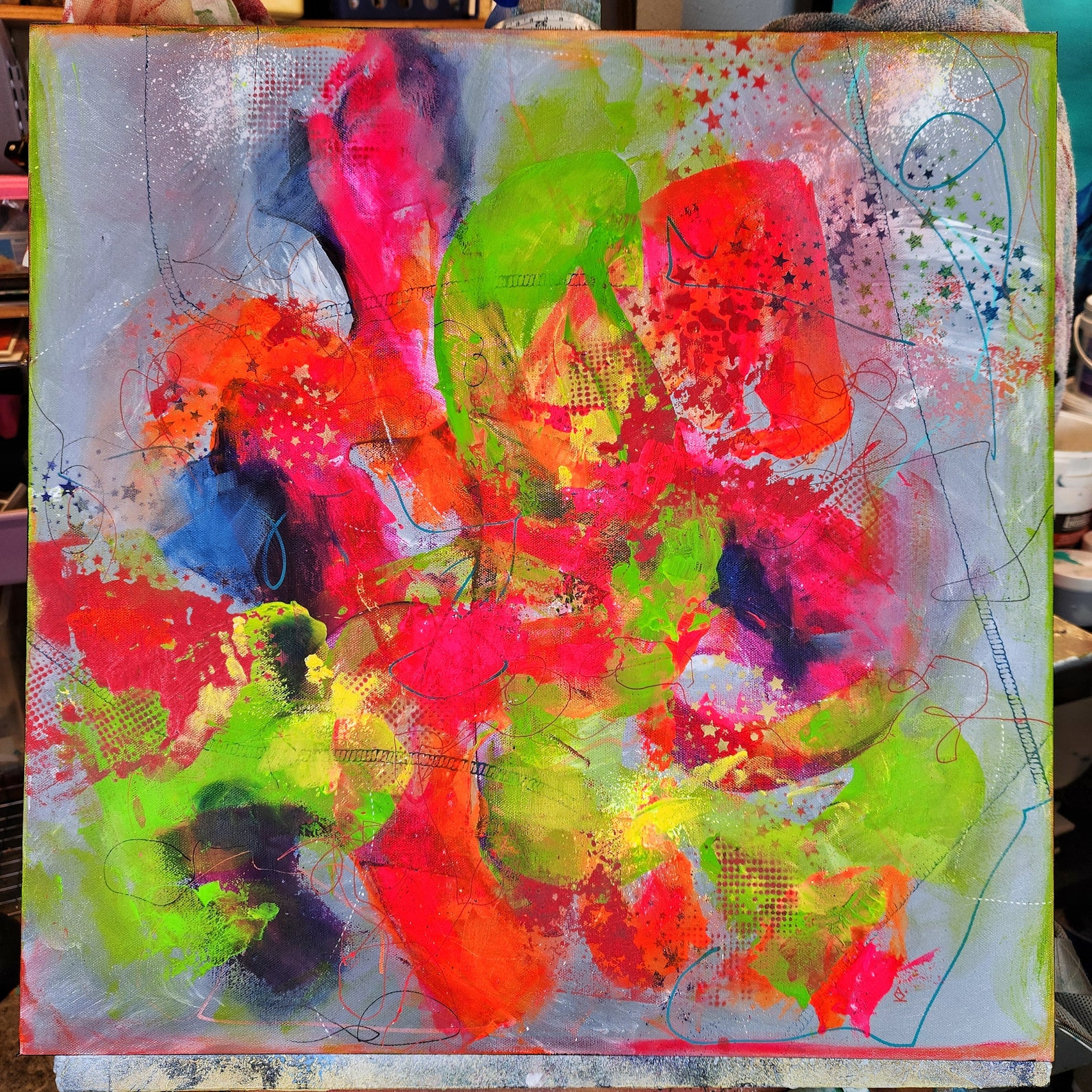 Vivid Luminosity 24x24 2024 Neon Abstract Original Painting Ashley Kunz ...
