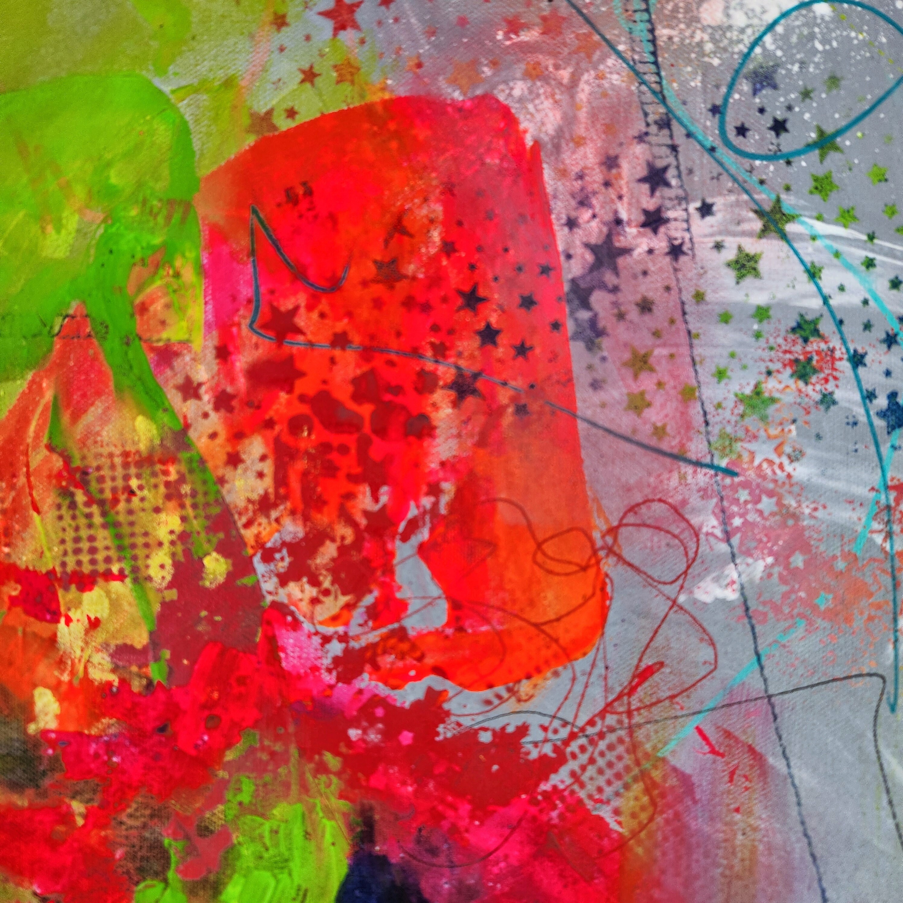 Vivid Luminosity 24x24 2024 Neon Abstract Original Painting Ashley Kunz Pink Green UV ...