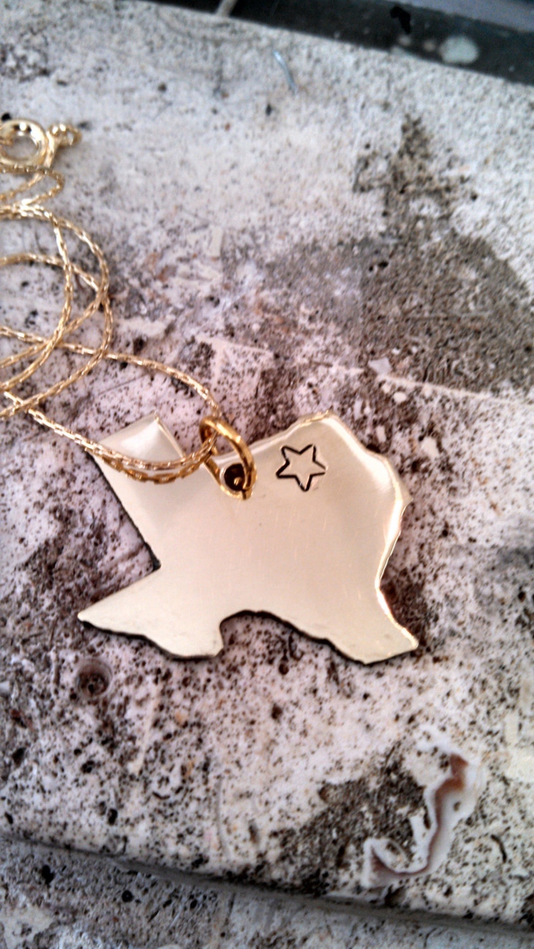 Gold Lone Star Texas Recycled Brass State Necklace Hand Stamped - Etsy