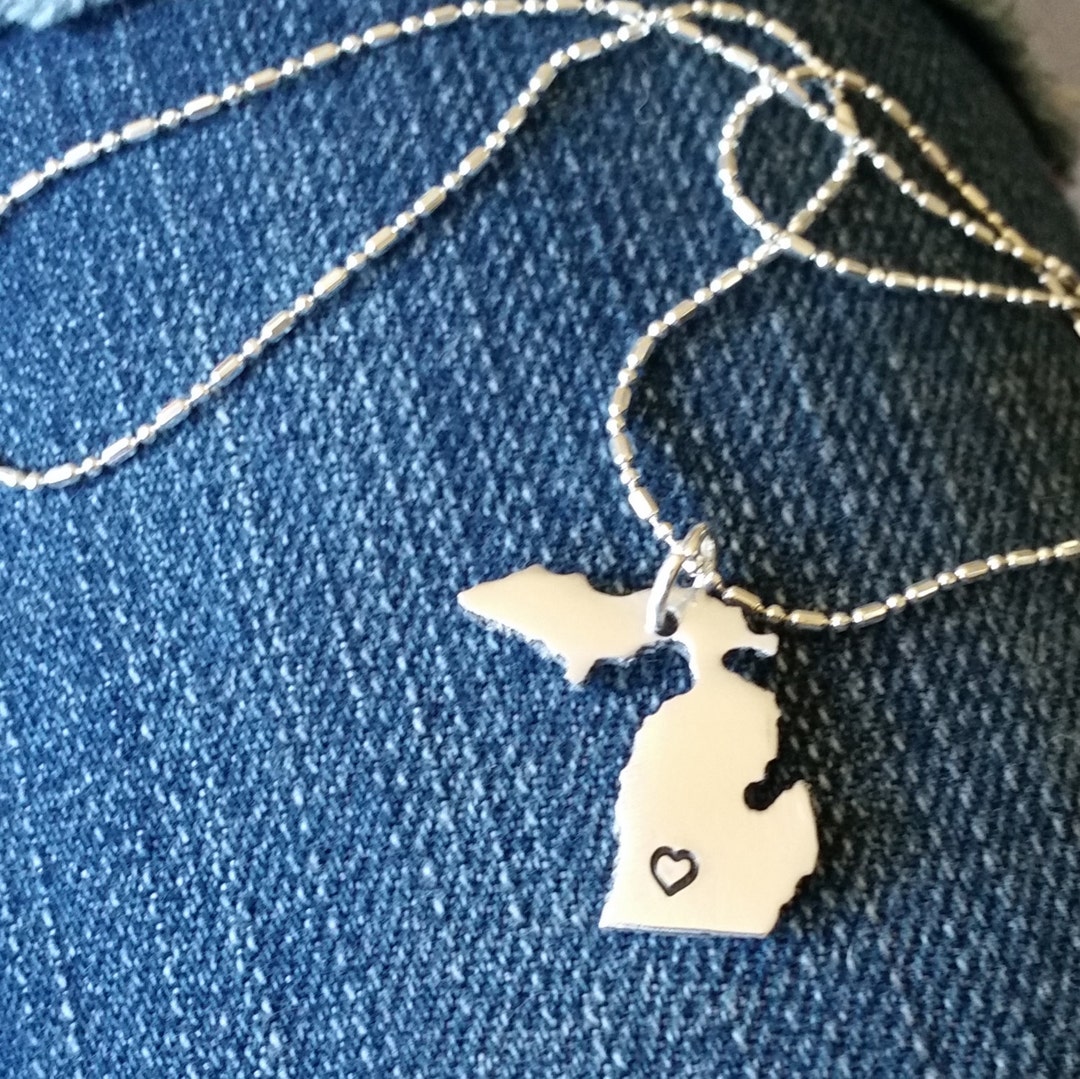 Love for Michigan Hand Stamped Silver Necklace Recycled Aluminum ...