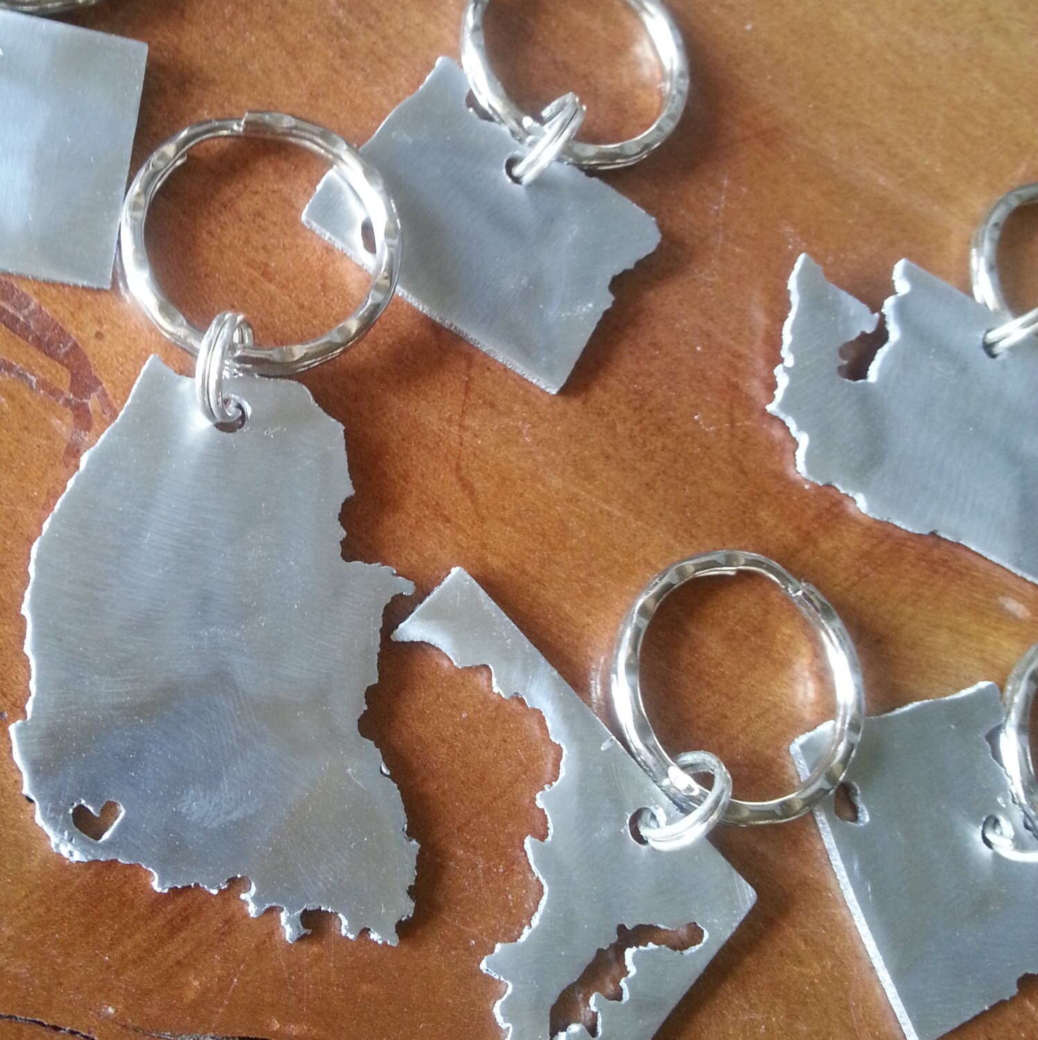 Recycled Aluminum Silver Oregon Custom Key Ring Recycled Metal State ...