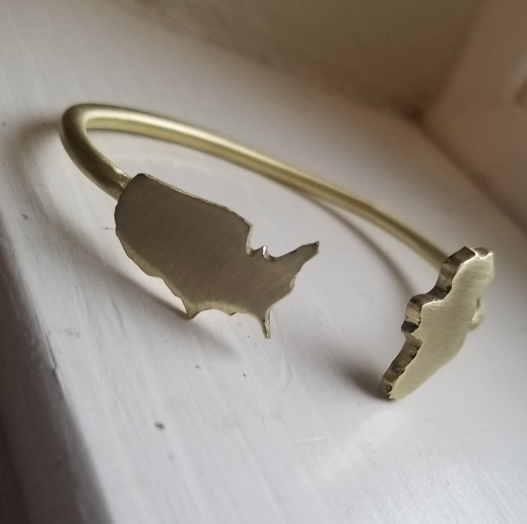 USA Country Recycled Brass CUSTOM State or Country Open Bangle Gold ...