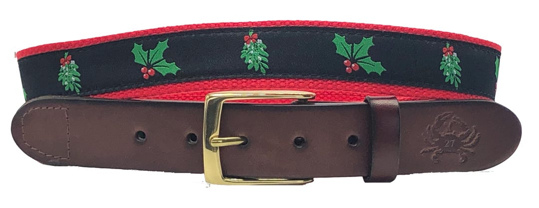 Holly and Mistletoe Christmas Belt / Leather Belt / Santa Belt ...