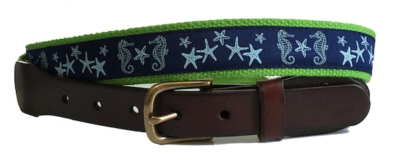 Seahorse and Starfish Leather Belt / Leather Belt / Canvas | Etsy