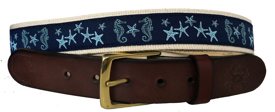 Seahorse and Starfish Leather Belt /leather Belt /canvas Belt /preppy ...