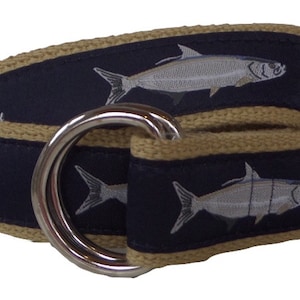 Tarpon Fish on Khaki Webbing D-ring Belt, Tarpon Fish on Navy Ribbon ...