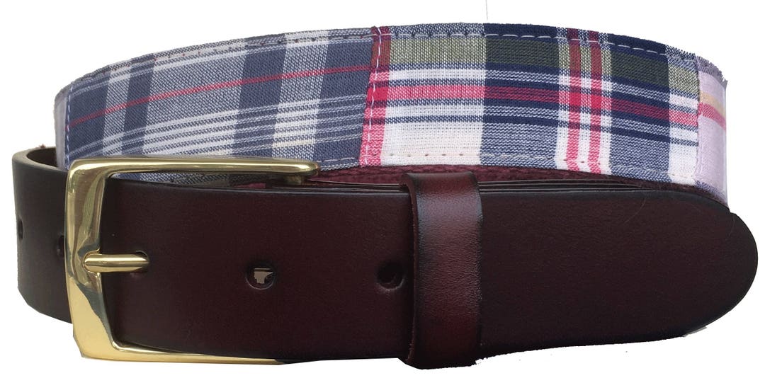 Classic Plaid Leather Belt / Leather Belt / Canvas Belt / Preppy ...