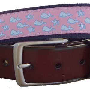 Whales and Starfish Nautical Belt / Leather Belt / Canvas Belt / Preppy ...