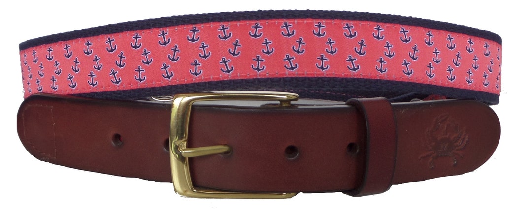 Anchor Leather Belt / Leather Belt / Nautical Belt / Preppy Webbing ...