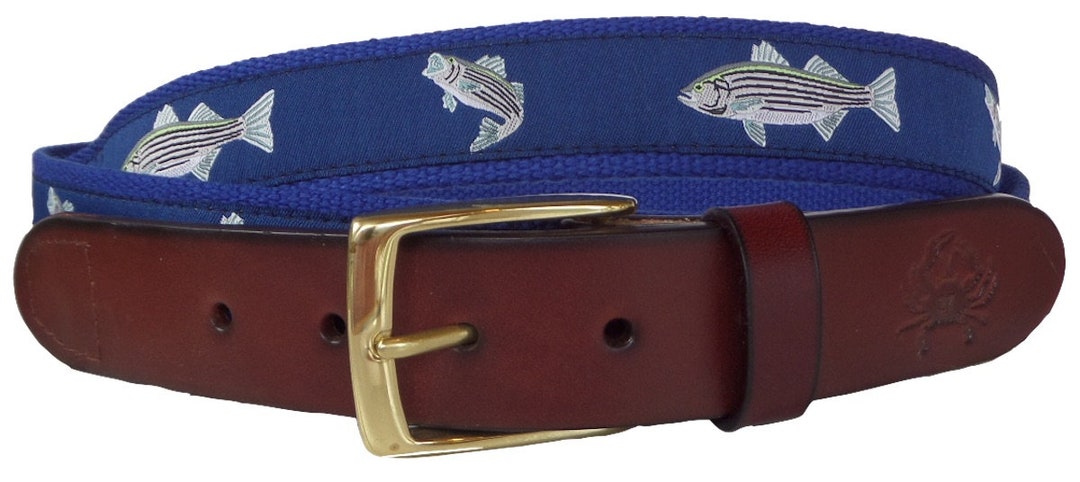 Striped Bass Fish Leather Belt /leather Belt /canvas Belt /preppy Belt ...