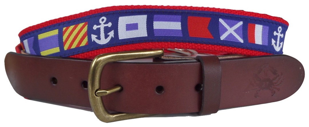 Nautical Flag Leather Belt / Leather Belt / Canvas Belt / Preppy ...