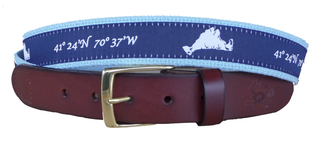 Martha's Vineyard Island Nautical Belt / Leather Belt / Canvas Belt ...