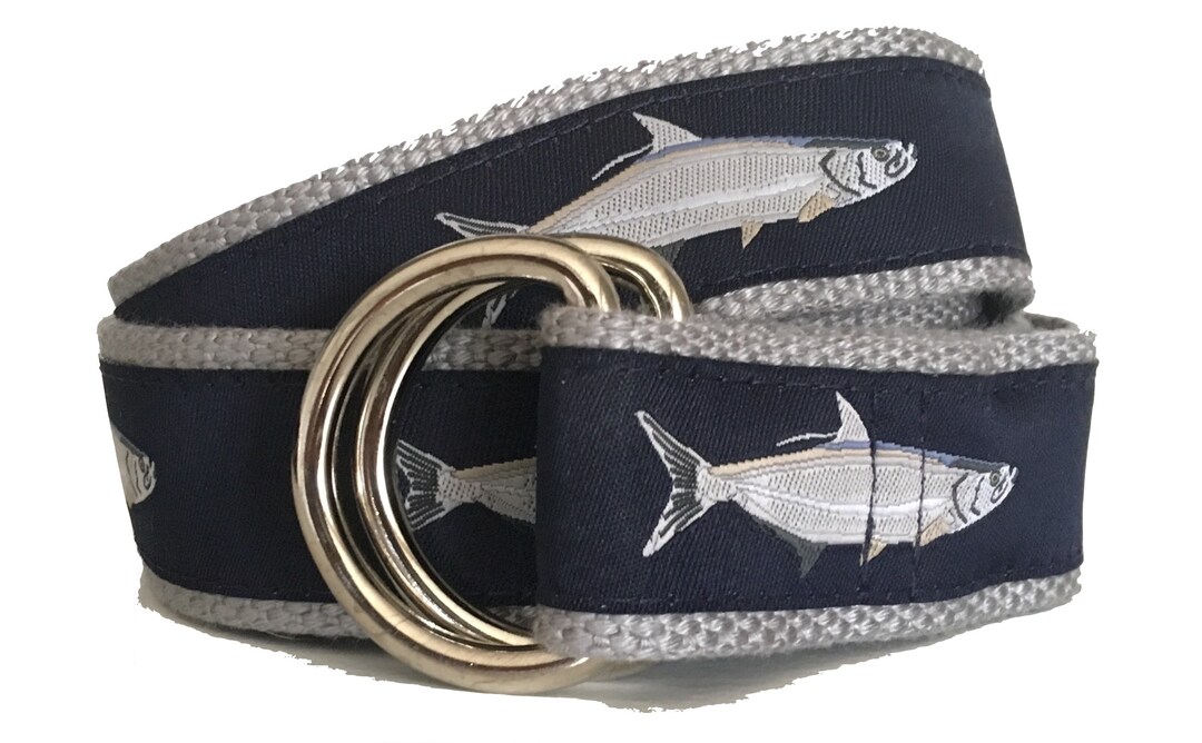 Tarpon Fish Ribbon D-ring Belt/ Tarpon Fish Leather Belt/ Mens Belt ...