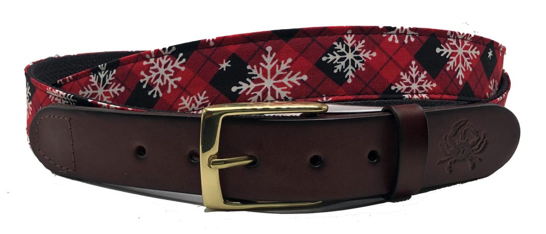 Red Plaid and Snowflake Christmas Belt / Leather Belt / Santa Belt ...