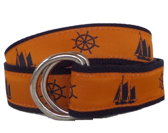 Coastal Nautical Flag Ribbon on Cotton Web Leather Belt - Etsy