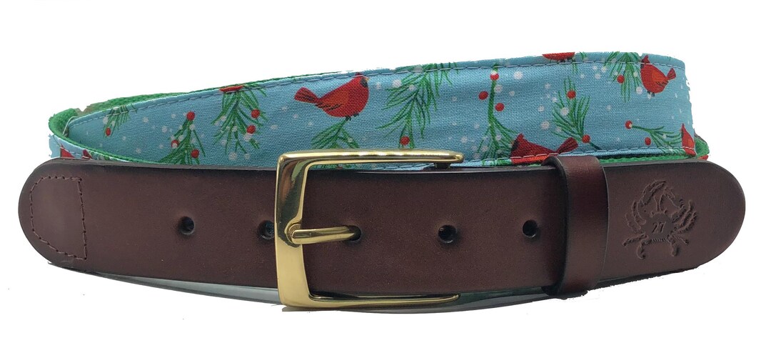 Cardinal Bird With Green Pine Christmas Belt / Leather Belt / Santa ...