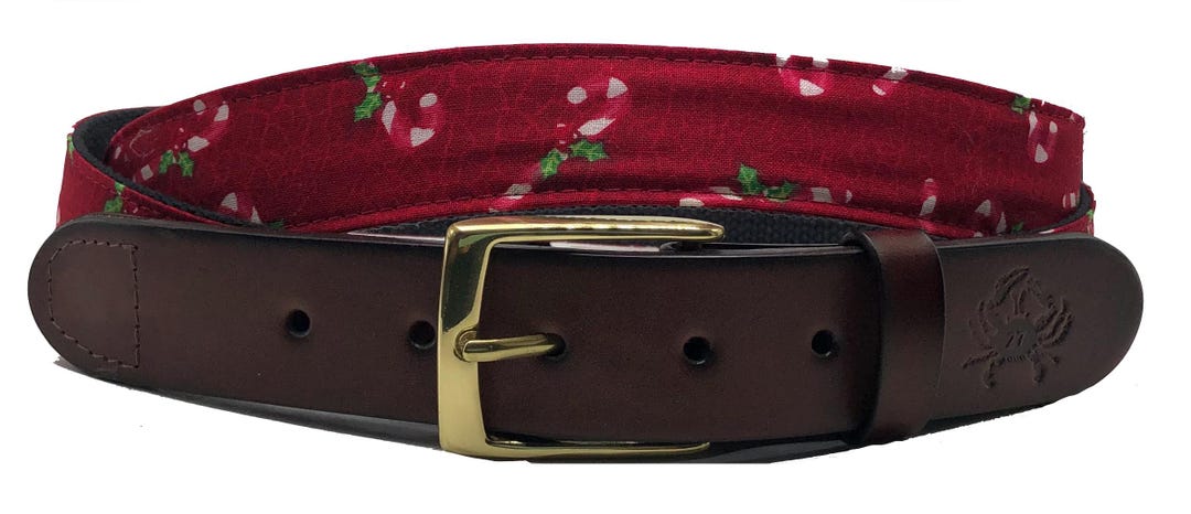 Candy Cane on Red Christmas Belt / Leather Belt / Santa Belt / Holiday ...