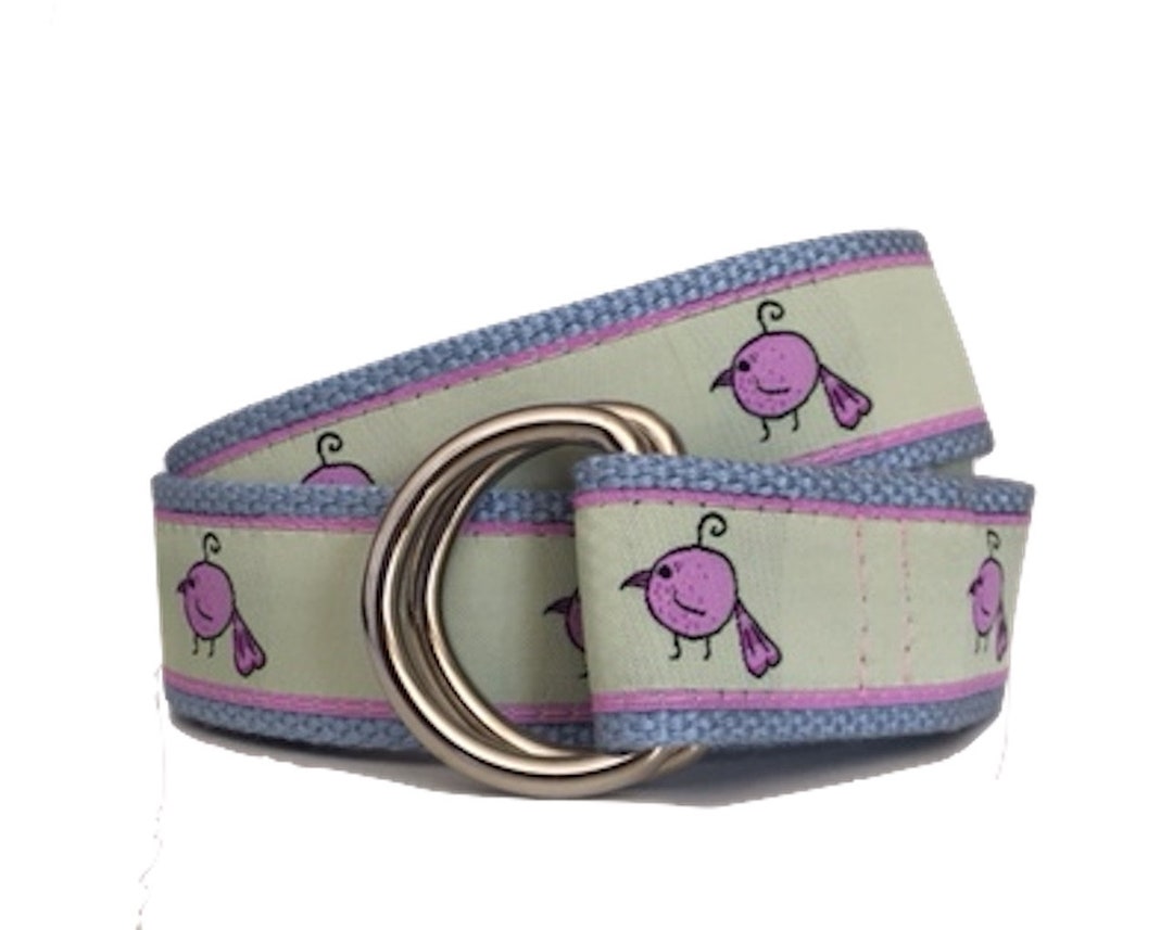 Pink Mia Bird Ribbon Belt/ Woman's D-ring Belt/ Men's D-ring Belt ...