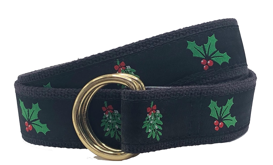 Holly and Mistletoe Christmas Belt / D-ring Belt / Santa Belt / Holiday ...