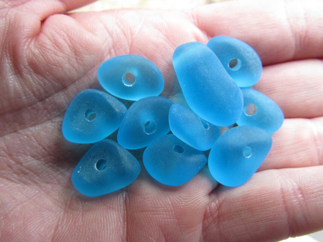Seafoam Blue Sea Glass Beads: Large Hole Nugget Pendant Set - Etsy