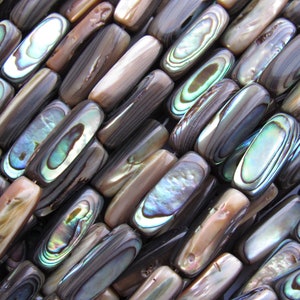 Natural Abalone Shell BEADS 16x5mm Freeform Tube Multicolor Drilled ...
