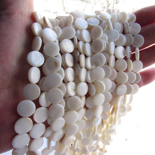 White Shell BEADS Bead Supply 15mm Flat COIN Flat Round White - Etsy