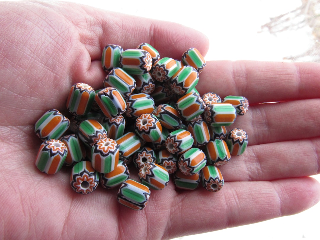 Chevron Rosetta Star Beads - 8x9mm - Handmade Layered Glass - White ...