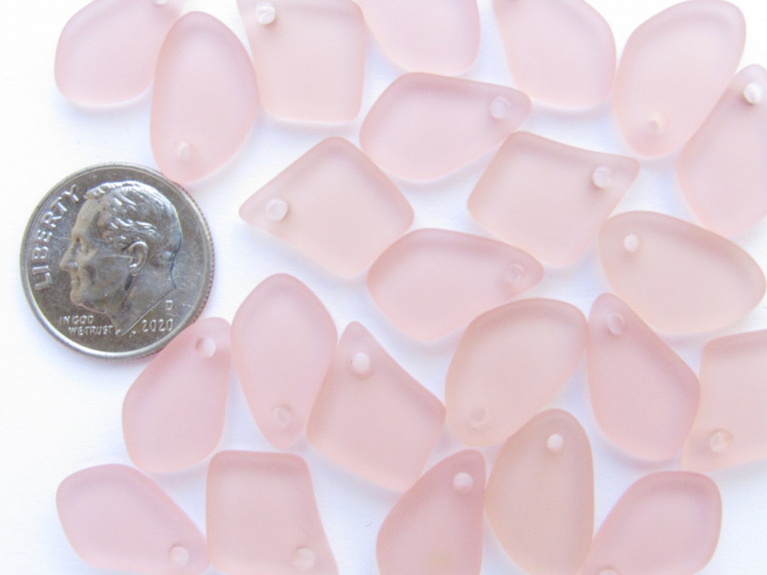 Peach Matte Sea Glass Finish Pendants: Frosted Top Drilled Beads (15mm ...