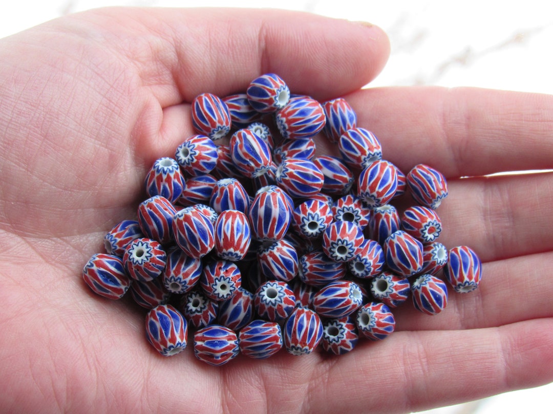 Handmade Chevron Glass Beads: Red, White, and Blue Rosetta Star Beads ...