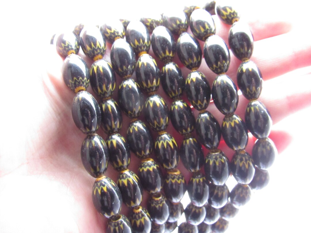 Yellow & Black Glass Chevrons: Handmade Rosetta Star Beads, 15x10mm ...