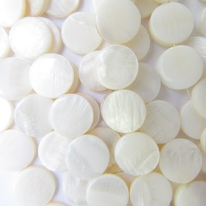 White Shell BEADS Bead Supply 15mm Flat COIN Flat Round White Luster ...
