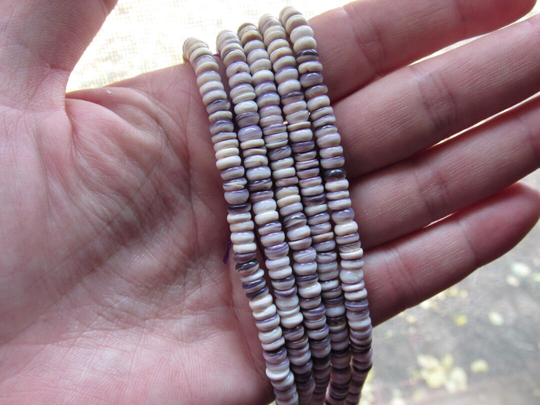 Wampum BEADS 5mm Rondelles Natural Purple Quahog Shell USA Mercendaria ...