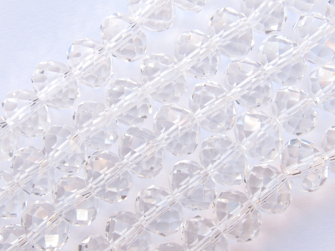 CRYSTAL BEADS Bead Supply Clear 12x8mm Faceted Rondelle 24 Pc - Etsy