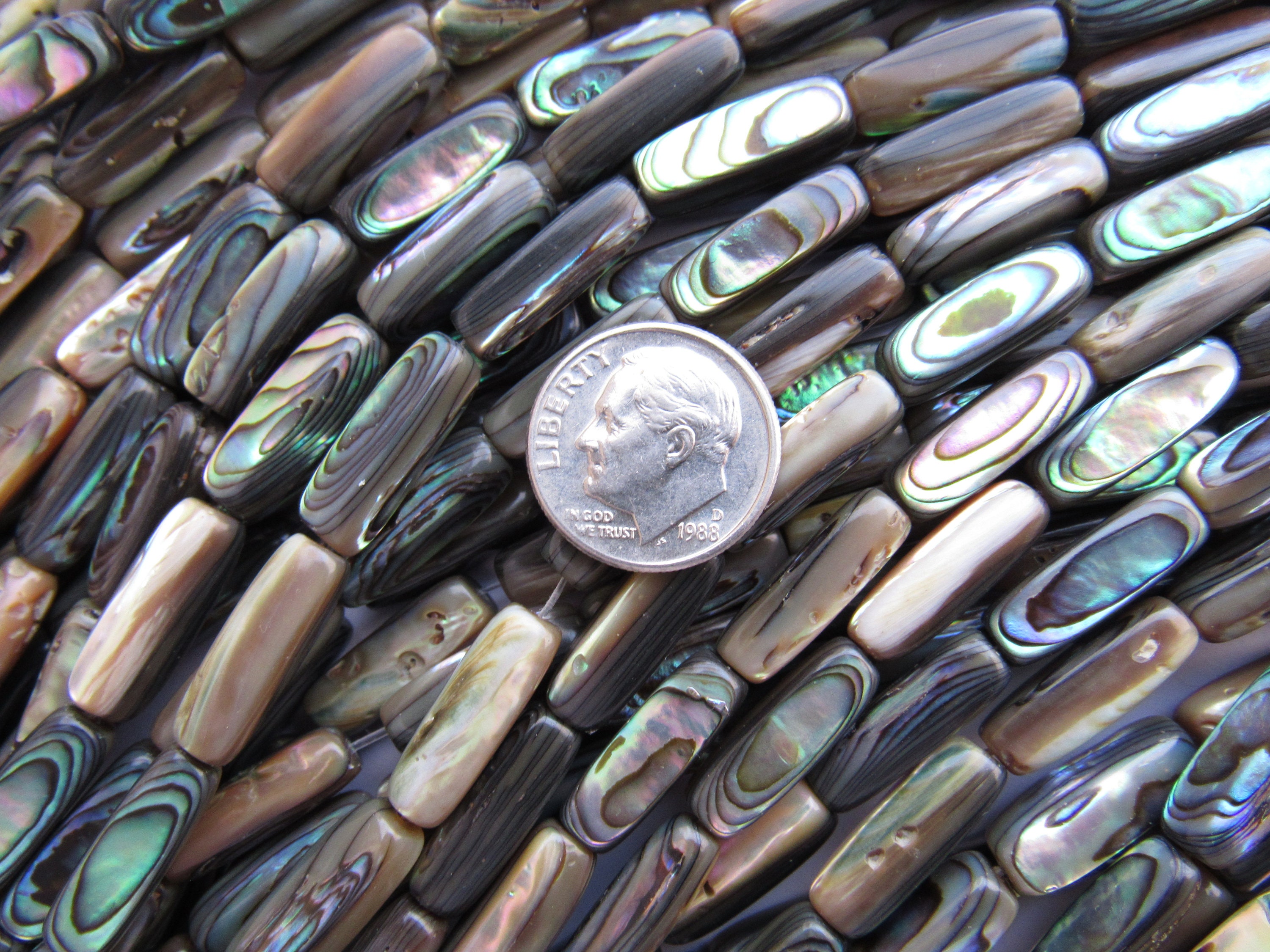 Natural Abalone Shell BEADS 16x5mm Freeform Tube Multicolor Drilled ...