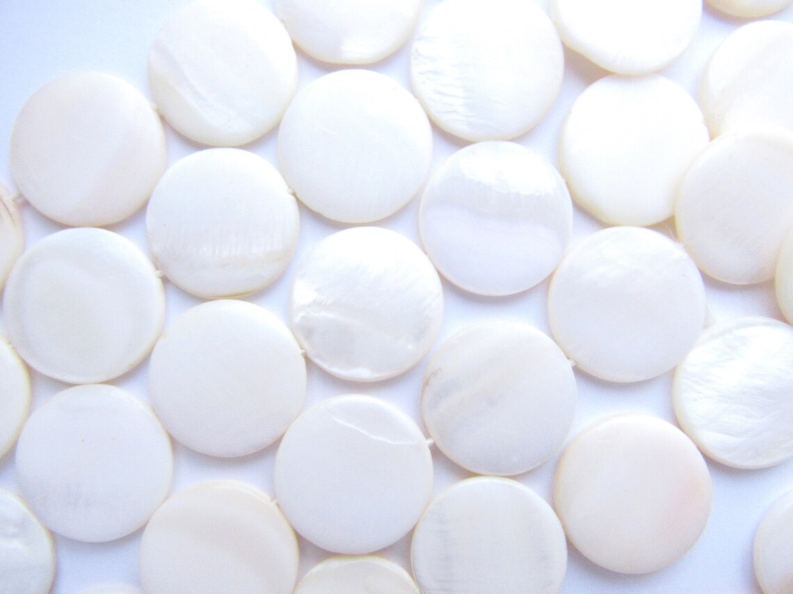 Natural White Shell COIN BEADS 20mm Flat Round Bead Supply Diy Making ...