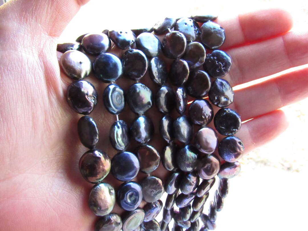 Prussian Blue Freshwater Pearl Beads: 12mm Coin Shape, Iridescent ...