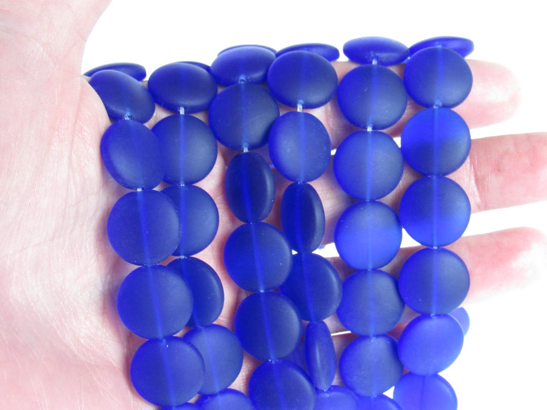 Royal Blue Sea Glass Beads: 15mm Frosted Coin Beads - Etsy
