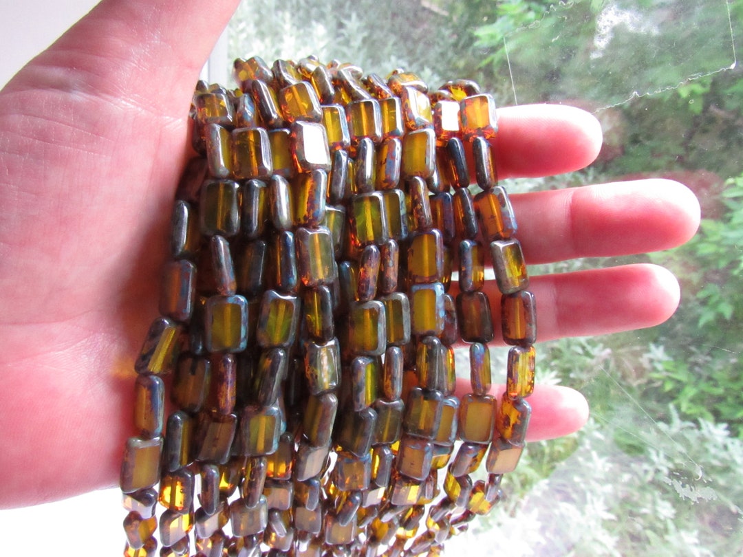 CZECH Glass Beads Table Cuts 12x8mm Rectangle FIRE OPAL Tablecuts ...