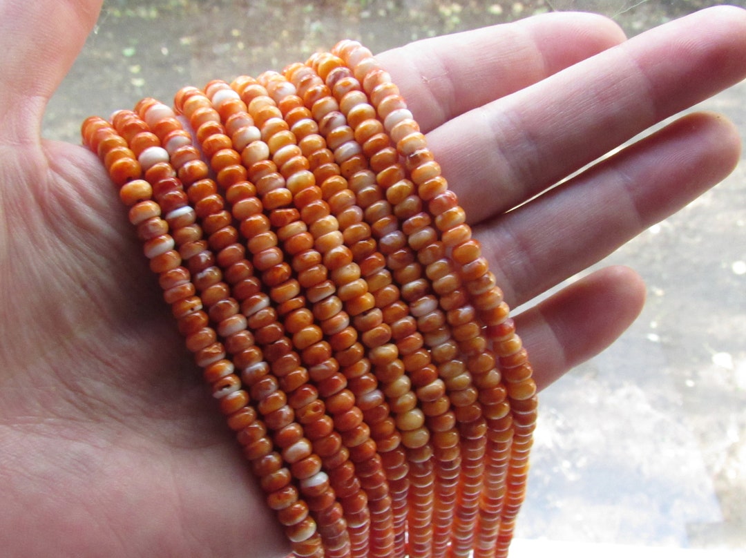 Natural Orange Spiny Oyster SHELL BEADS 5mm Rondelle From Sea of Cortez ...