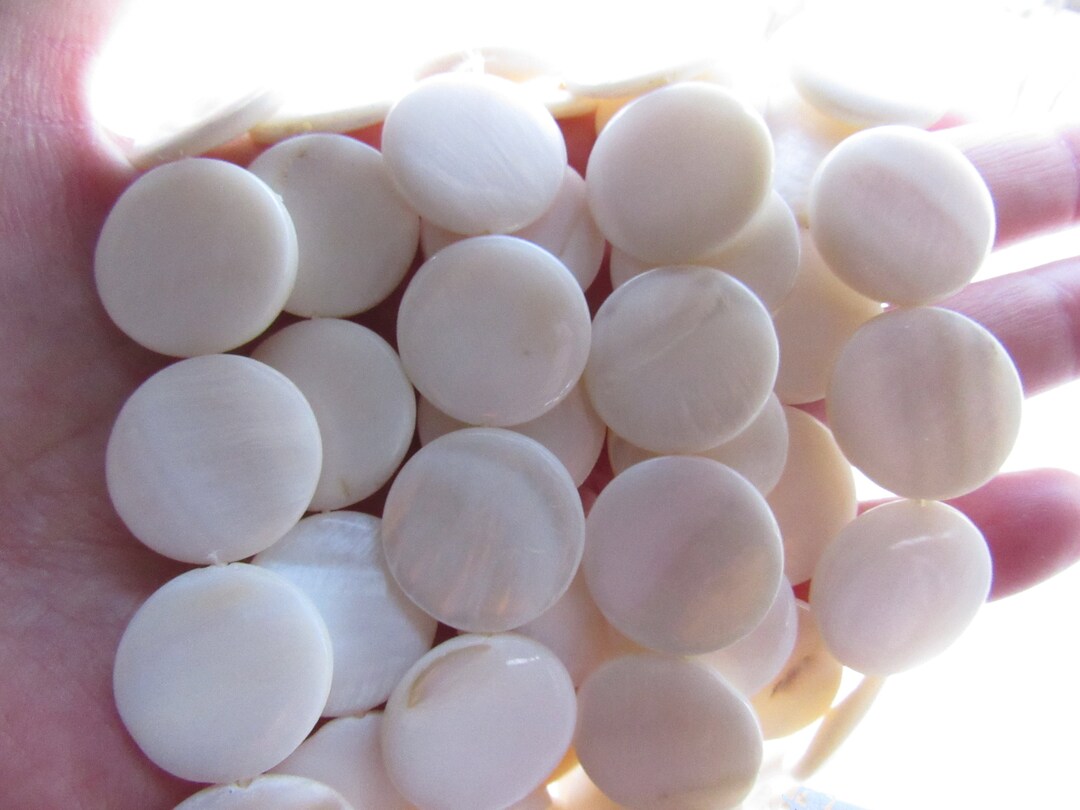 Natural White Shell COIN BEADS 20mm Flat Round Bead Supply Diy Making ...