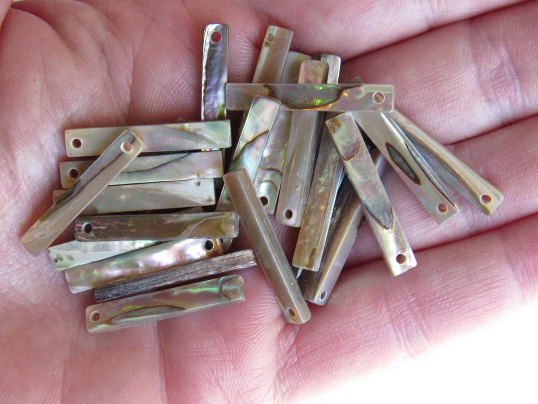 Light Color ABALONE Shell PENDANTS Smooth Flat 25x4mm Top Drilled ...