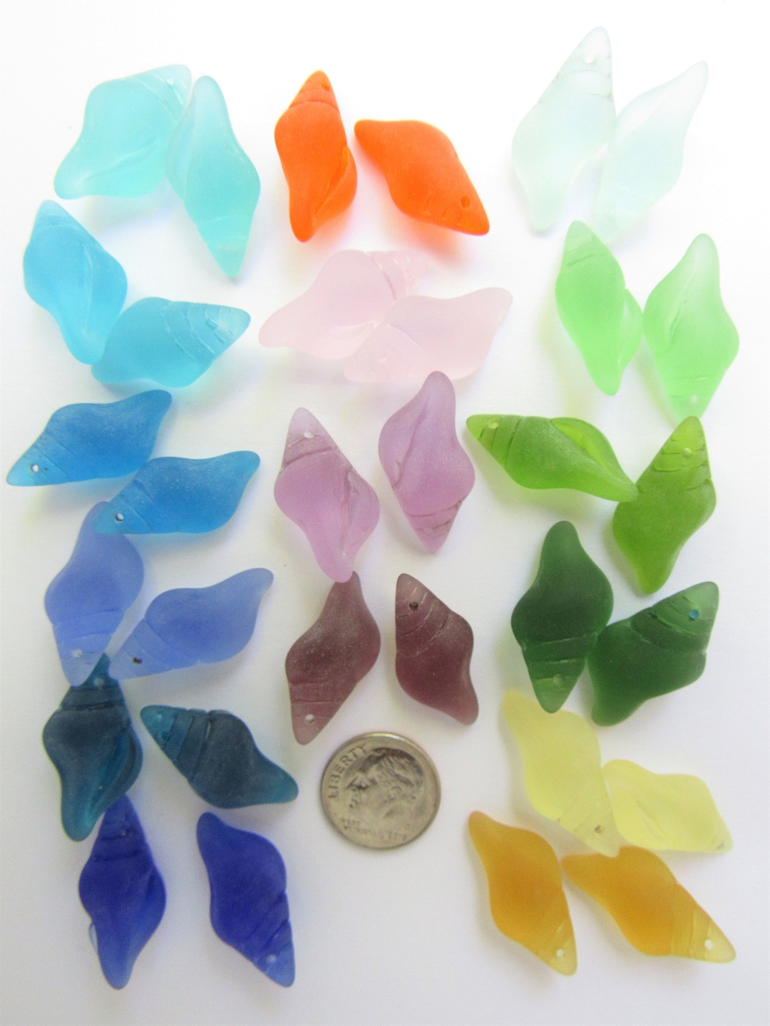 Cultured Sea Glass SHELL PENDANTS 26x12mm ASSORTED Colors 32 Pcs ...